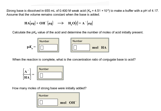 Solved Strong base is dissolved in 655 mL of 0.400 M weak | Chegg.com