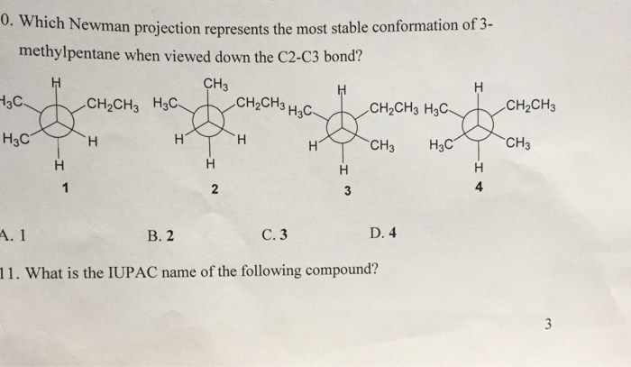 Solved ich Newman projection represents the most stable | Chegg.com