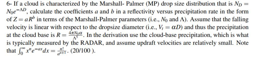 6-If a cloud is characterized by the Marshall-Palmer | Chegg.com