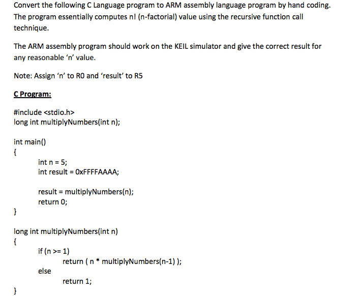 Solved Convert the following C Language program to ARM | Chegg.com