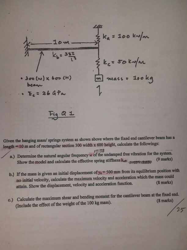 Solved beanne Given the hanging mass/ springs system as | Chegg.com