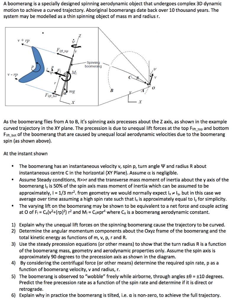 Solved A boomerang is a specially designed spinning | Chegg.com