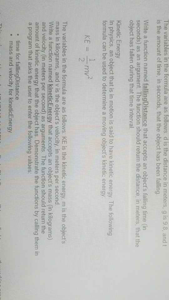 Assignment#6 Physics Functions Falling Distance When | Chegg.com