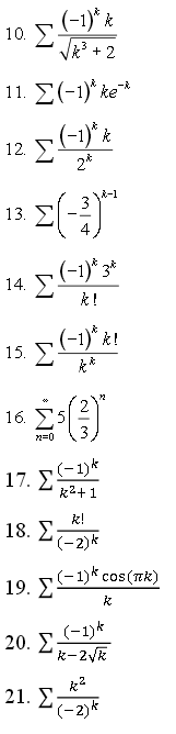 (-1)k k/ k + 2 (-1)k ke-k (-1)k k/2k (-3/4)k-1 | Chegg.com
