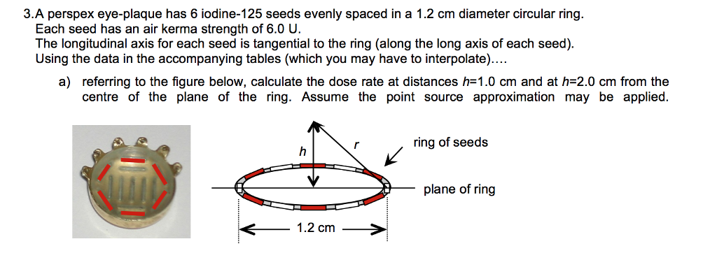 3.A perspex eye-plaque has 6 iodine-125 seeds evenly | Chegg.com