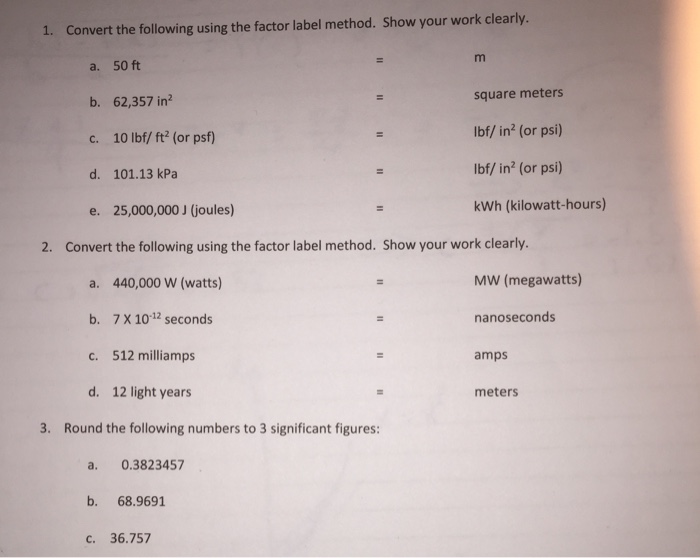 Solved Convert the following using the factor label method. | Chegg.com