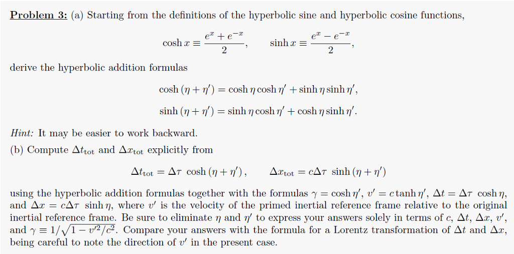 Solved Starting from the definitions of the hyperbolic sine | Chegg.com
