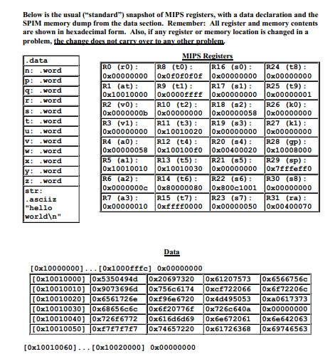 Below is the usual ("standard") snapshot of MIPS | Chegg.com