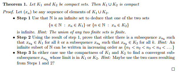 Solved Theorem 1. Let Ki and K2 be compact sets. Then Ki U | Chegg.com