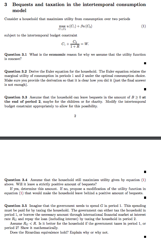 Solved 3 Bequests and taxation in the intertemporal | Chegg.com