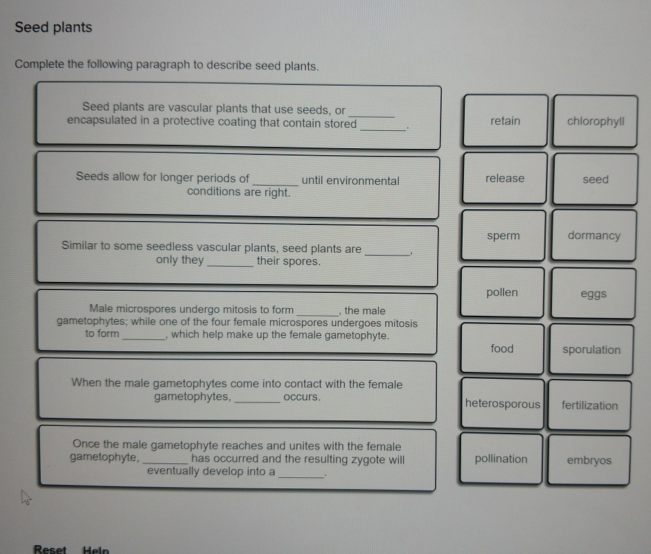 Solved Seed plants Complete the following paragraph to | Chegg.com