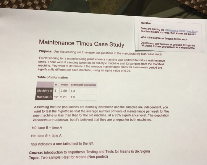 Solved Maintenance Times Case Study Purpose: Use this | Chegg.com