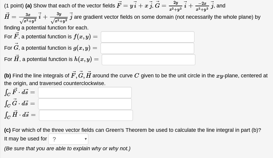 Solved (1 point) (a) Show that each of the vector fields F | Chegg.com