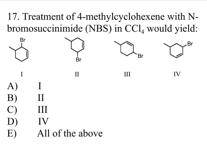 Solved Treatment of 4-methylcyclohexene with | Chegg.com