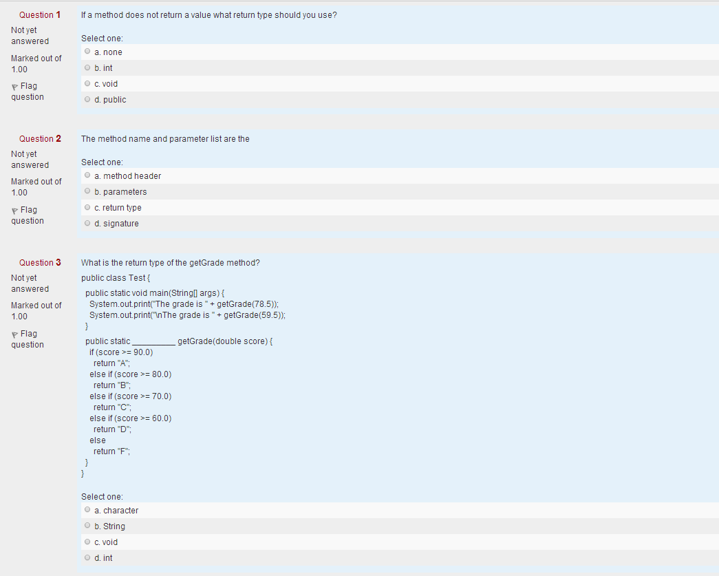 Solved if a method does not return a value what return type | Chegg.com