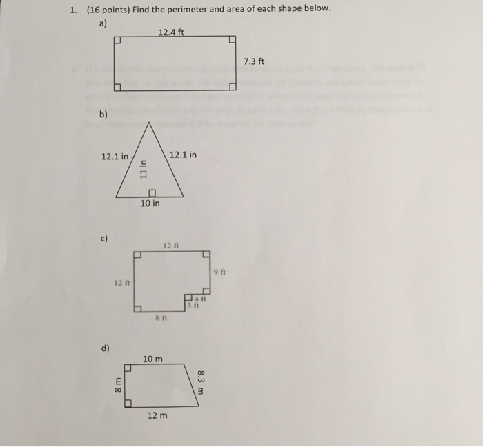 Solved Find the perimeter and area of each shape below. | Chegg.com