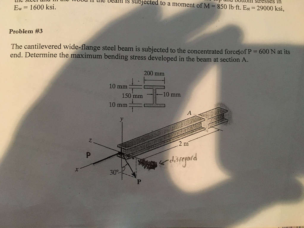 Solved The cantilevered wide-flanged steel beam is subjected | Chegg.com