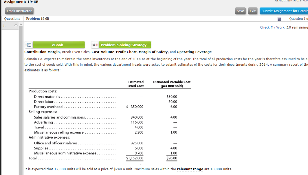 Solved Assignment: 19-6B Save Exit Submit Assignment for | Chegg.com