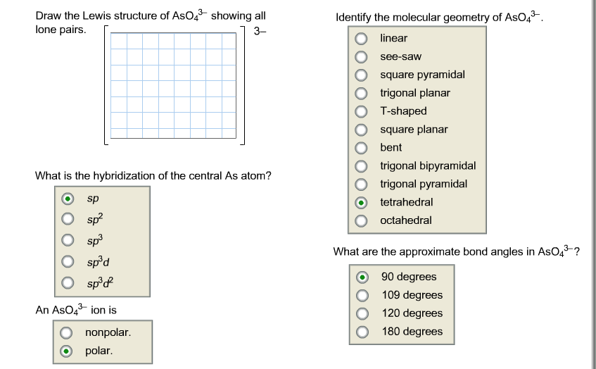 Solved Draw the Lewis structure of ASO_4^3- showing all lone | Chegg.com