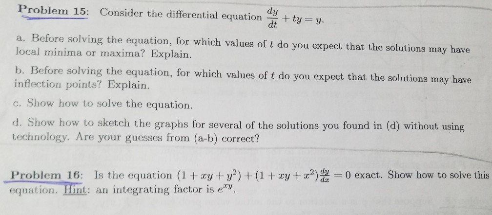 Solved Problem 15: Consider the differential equation dy | Chegg.com