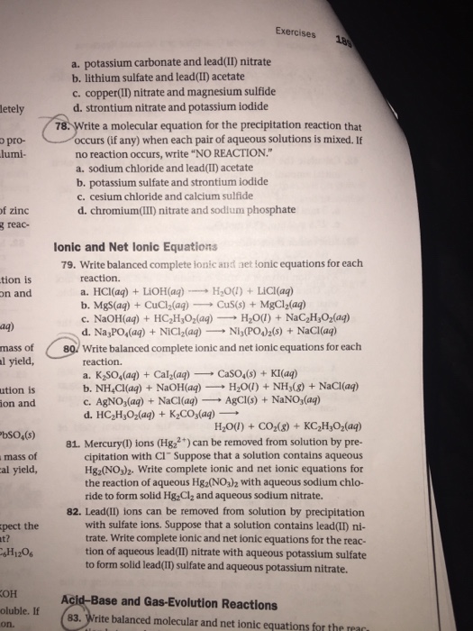 Write a molecular equation for the precipitation | Chegg.com