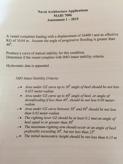 A vessel completes loading with a displacement of | Chegg.com
