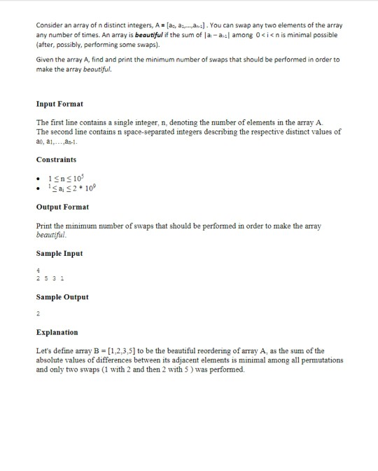 Solved Consider An Array Of N Distinct Integers A Aa 