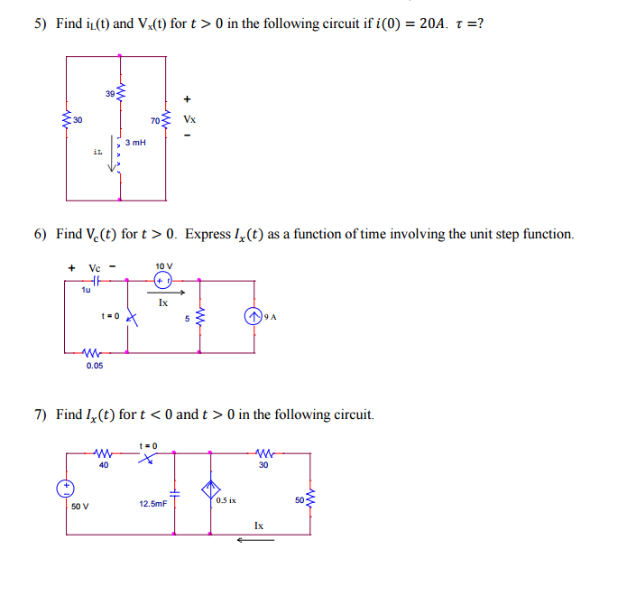 Solved 5) Find iL(t) and Vx(t) for t > 0 in the following | Chegg.com