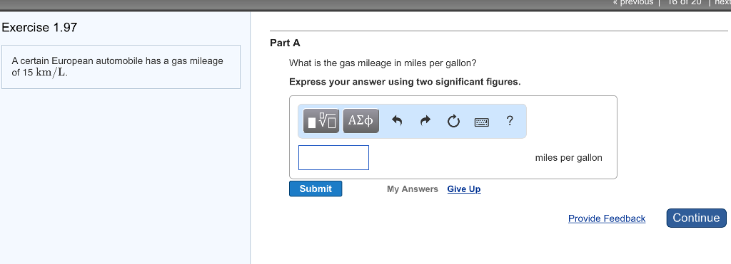 Solved A certain European automobile has a gas mileage of 15 | Chegg.com