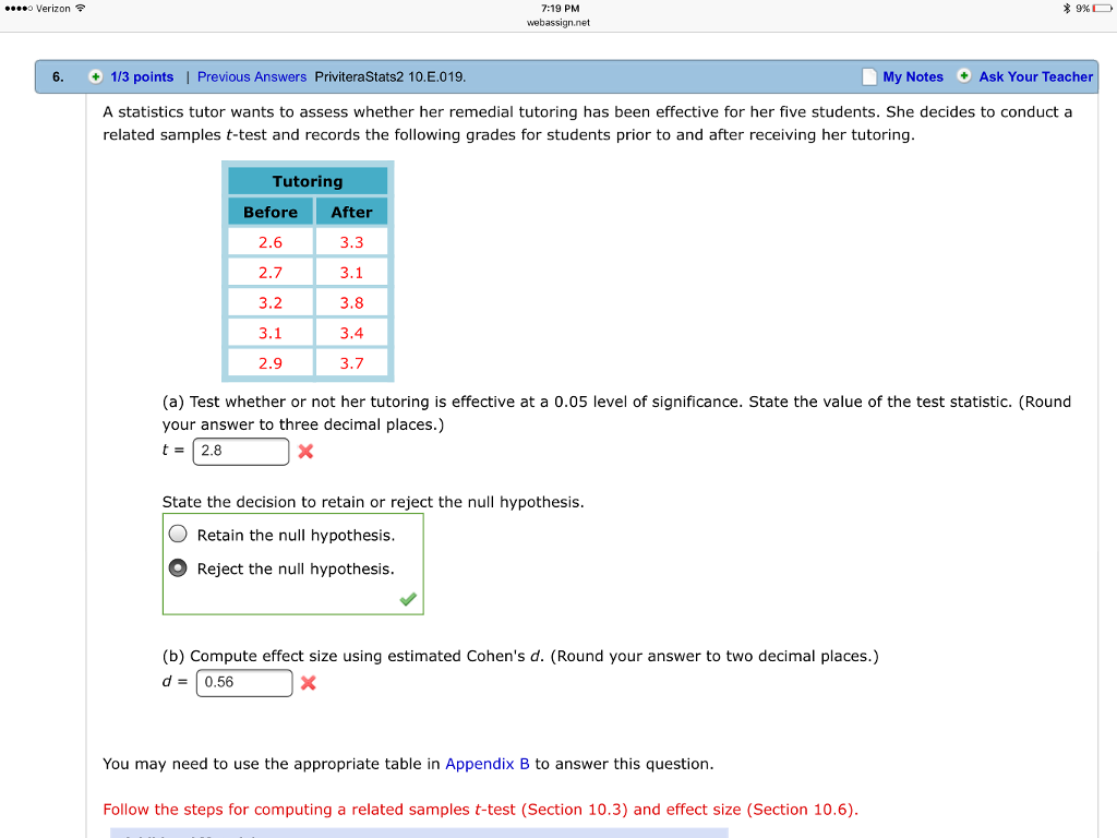 Solved A statistics tutor wants to assess whether her | Chegg.com