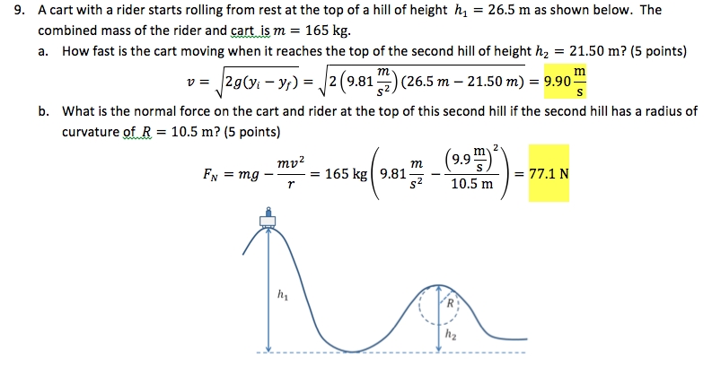 Solved 9. A cart with a rider starts rolling from rest at | Chegg.com