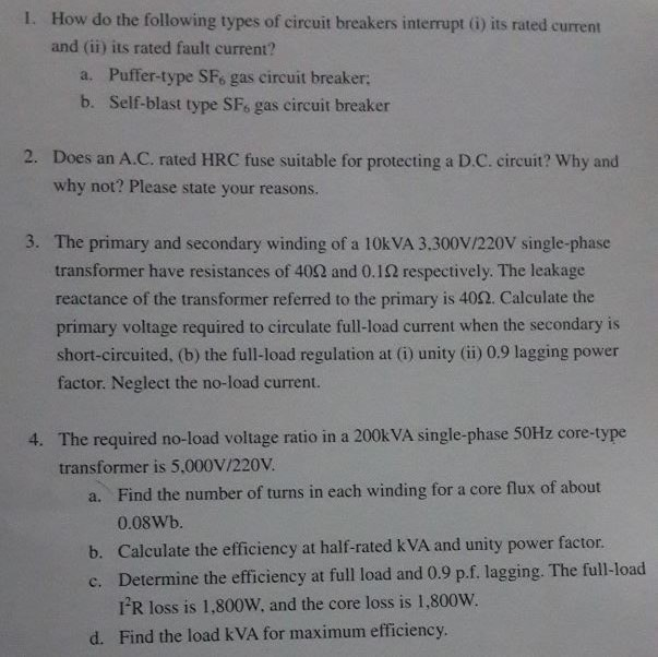 Solved How do the following types of circuit breakers | Chegg.com