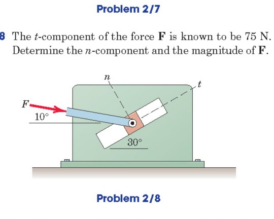 Solved Problem 2/7 8 The t-component of the force F is known | Chegg.com