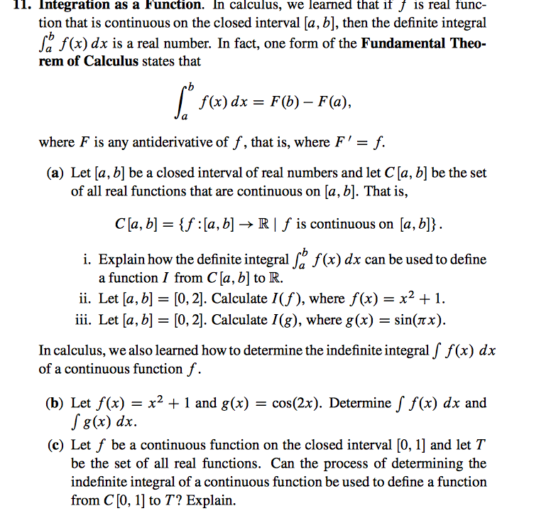 Solved 11. Integration as a Function. In calculus, we | Chegg.com