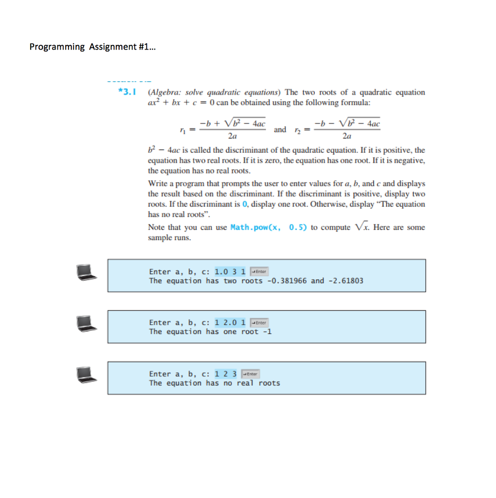 Solved Programming Assignment #1 *3.I (Algebra: solve | Chegg.com