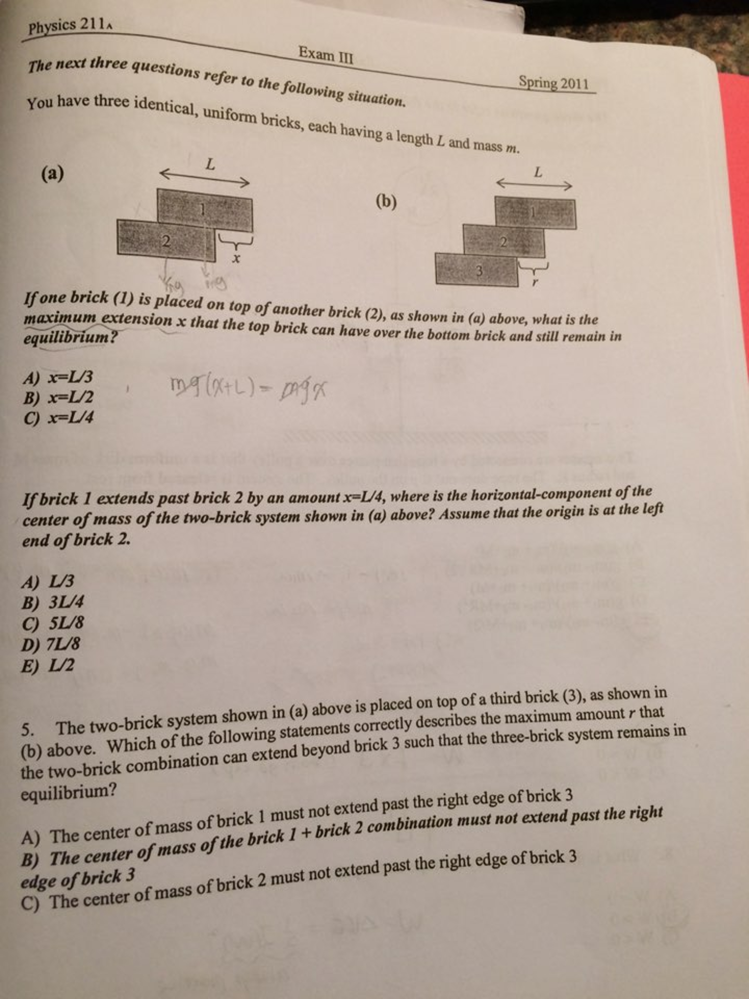 Solved You have three identical, uniform bricks, each having | Chegg.com