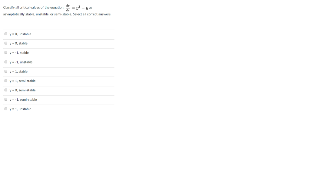 Solved Classify all critical values of the equation, dy/dx = | Chegg.com