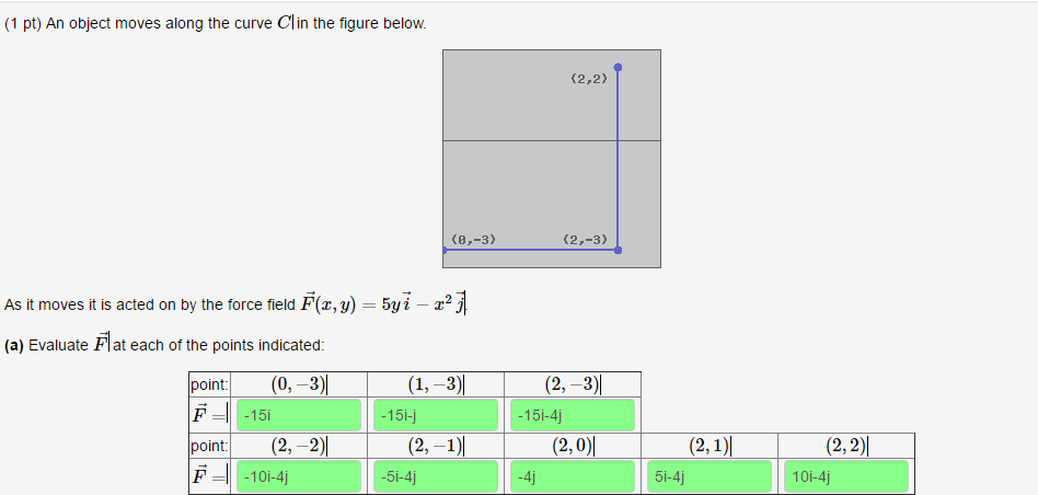 Solved (1 pt) An object moves along the curve Clin the | Chegg.com