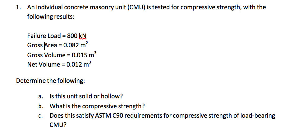 Solved An individual concrete masonry unit (CMU) is tested | Chegg.com