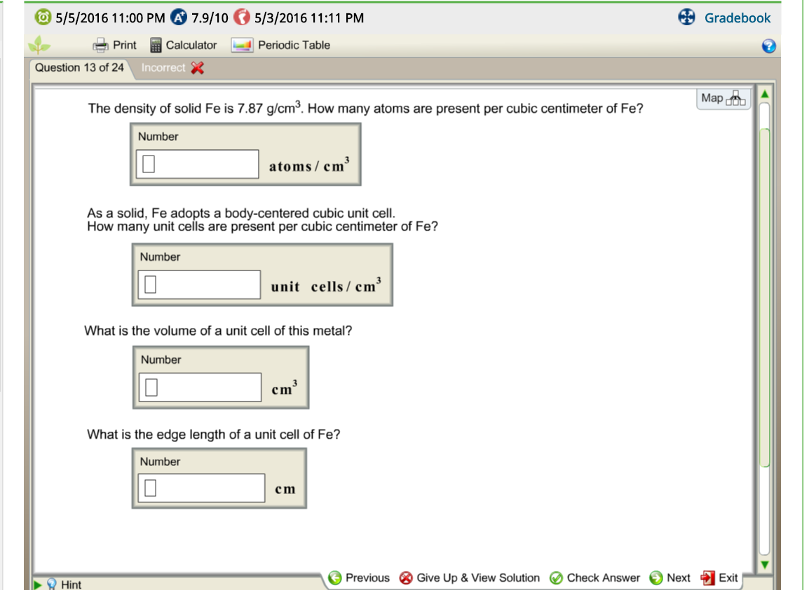 Solved The density of solid Fe is 7.87 g/cm^3. How many | Chegg.com