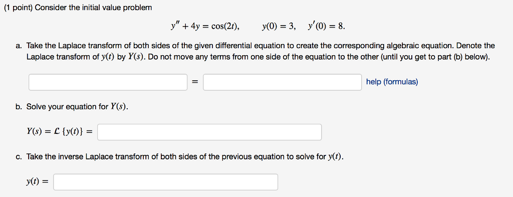 Solved 1 point) Consider the initial value problem y"4y | Chegg.com