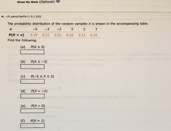 Solved The probability distribution of the random variable X | Chegg.com