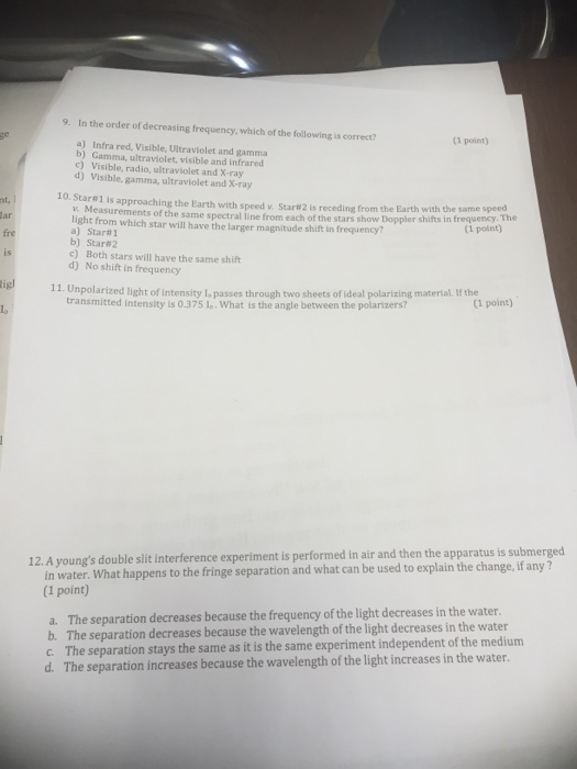 Solved In the order of decreasing frequency. which of the | Chegg.com