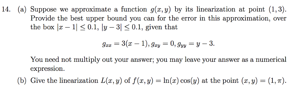 Solved 14. (a) Suppose we approximate a function g(x, y) by | Chegg.com