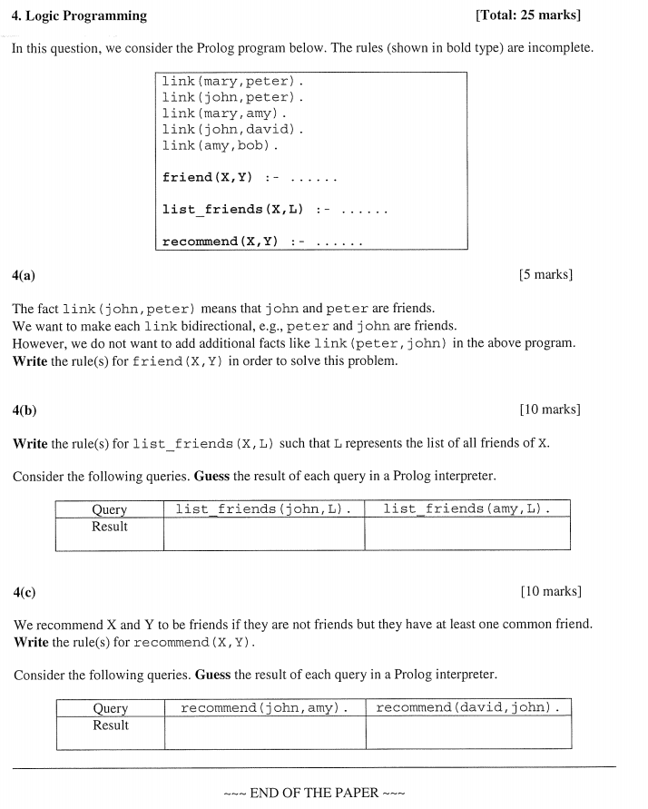 4. Logic Programming [Total: 25 marks] In this | Chegg.com