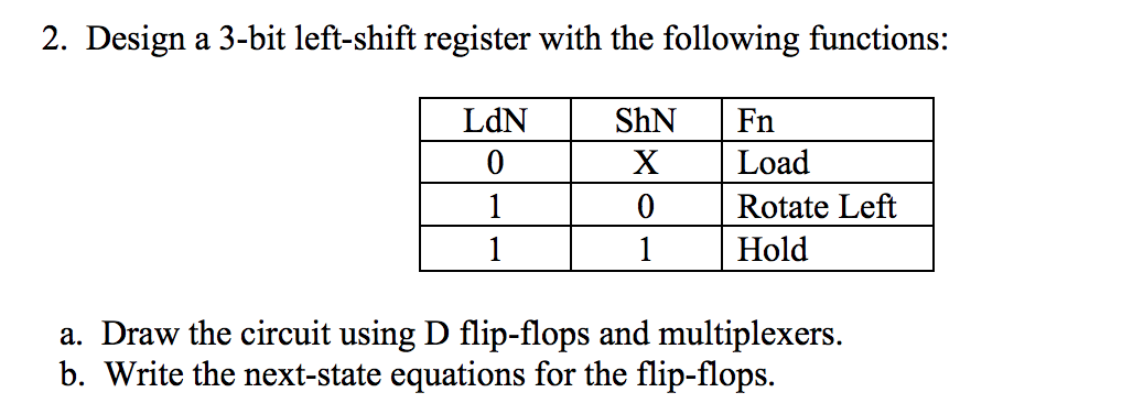 Solved 2. Design a 3-bit left-shift register with the | Chegg.com