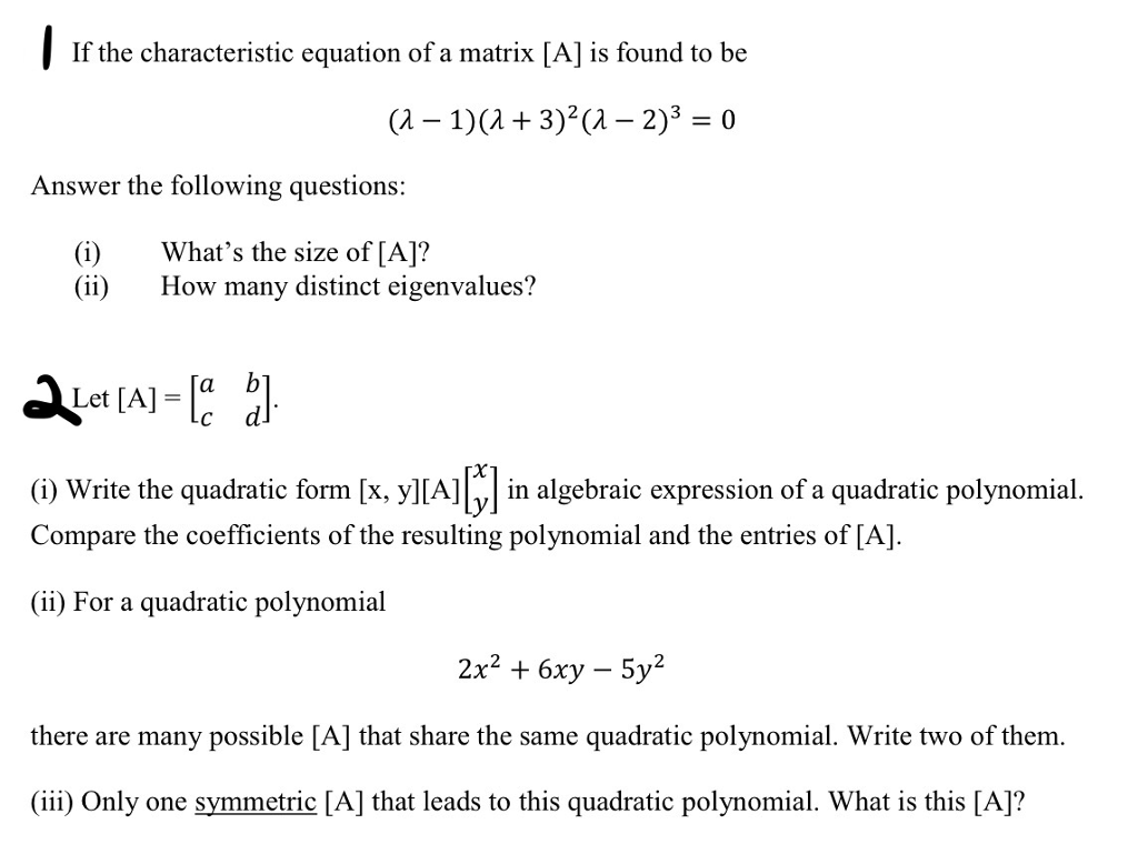 Solved If the characteristic equation of a matrix [A] is | Chegg.com
