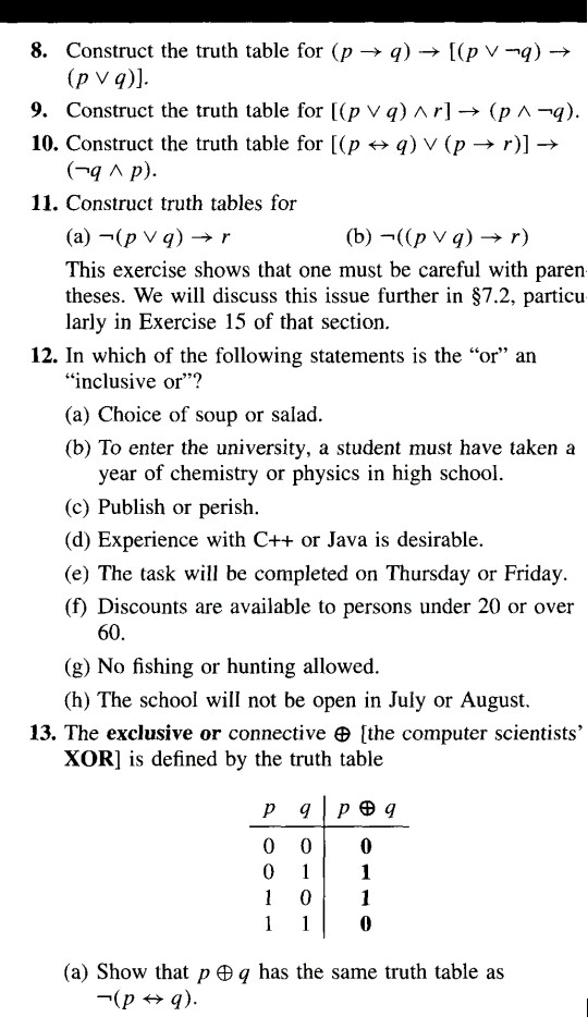 Solved 8. Construct the truth table for (p → q) → [(p V-q) → | Chegg.com