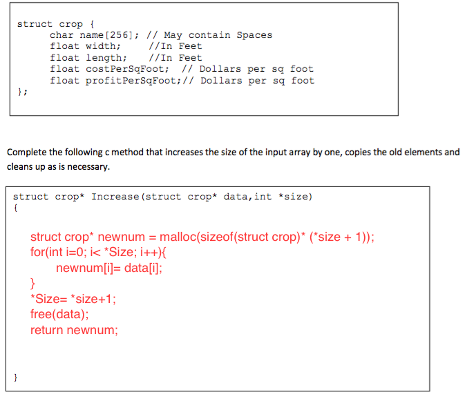 Solved struct crop { char name (256); // May contain Spaces | Chegg.com