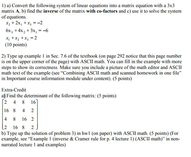 Solved 1) a) Convert the following system of linear | Chegg.com
